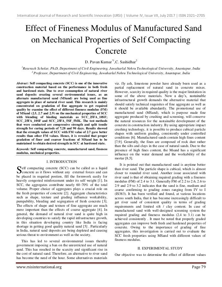 Effect of Fineness Modulus of Manufactured Sand on Mechanical Propert…