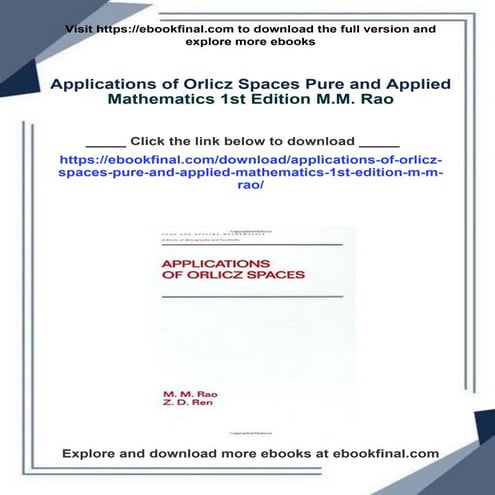 Applications of Orlicz Spaces Pure and Applied Mathematics 1st Edition M.M. Rao | PDF
