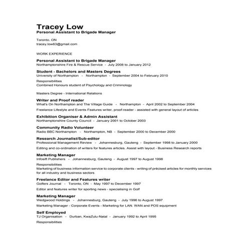 Tracey-Low CV 2016 | PDF