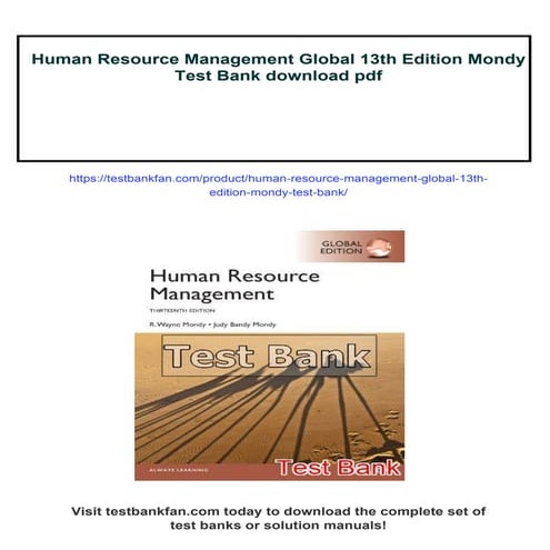 Human Resource Management Global 13th Edition Mondy Test Bank | PDF