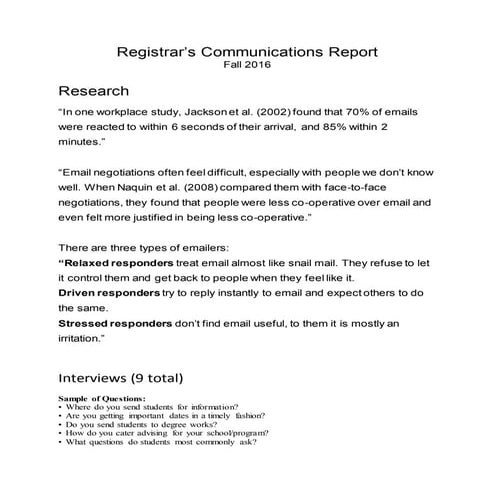 Registrar's Office Communication Report | DOCX