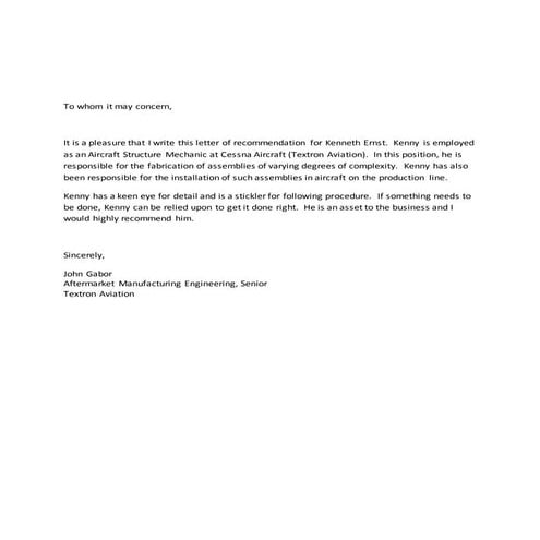 Letter of Recomendation John Gabor | PDF