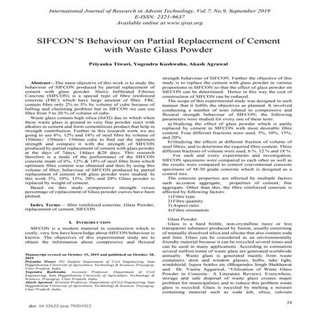 SIFCON’S Behaviour On Partial Replacement of Cement with Waste Glass ...