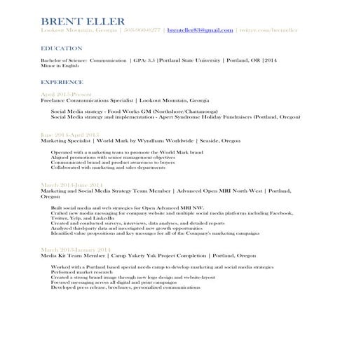 Billy Dunn Resume 2016 | RTF