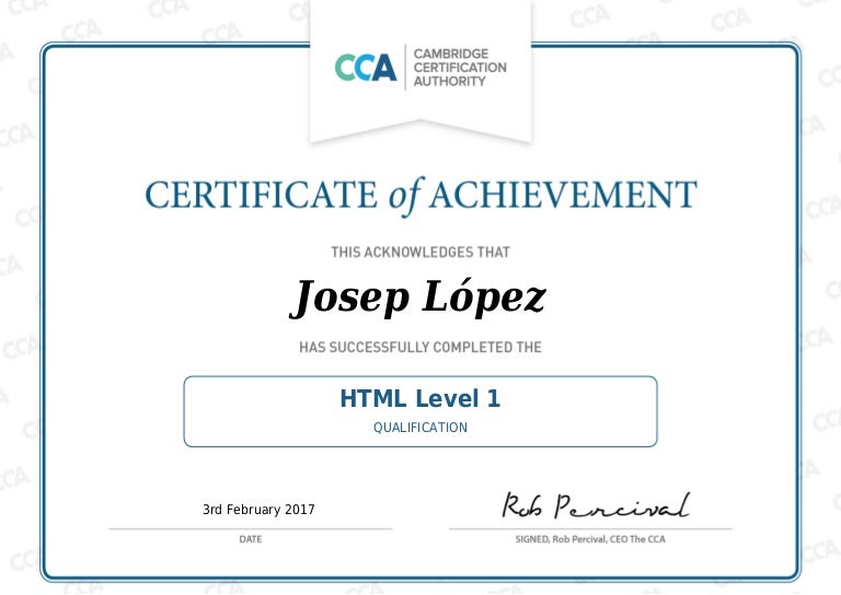 CCA-Certificate-HTML Level 1