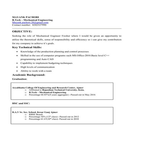 Mayank Pachori Resume - Copy | PDF