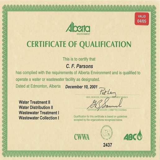 Water Treatment Certificate | PDF