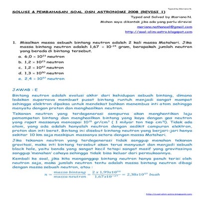 Osn astro prov 2009 | PDF
