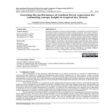 Assessing the performance of random forest regression for estimating canopy height in tropical ...