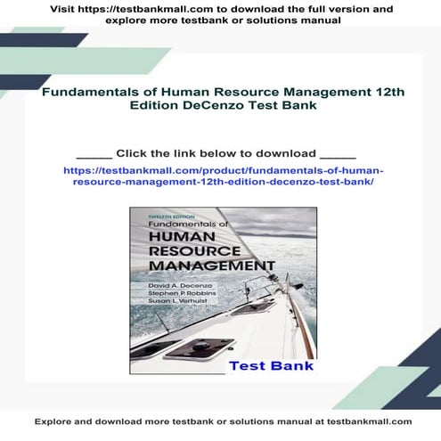 Fundamentals of Human Resource Management 12th Edition DeCenzo Test ...