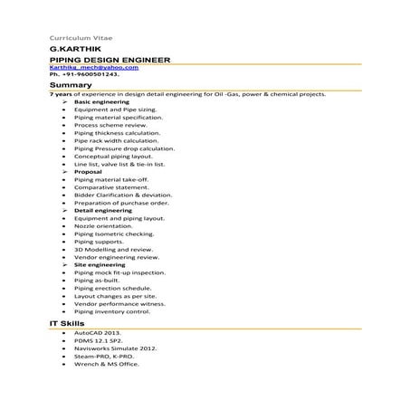PIPING ENGINEER_CV2017 | PDF
