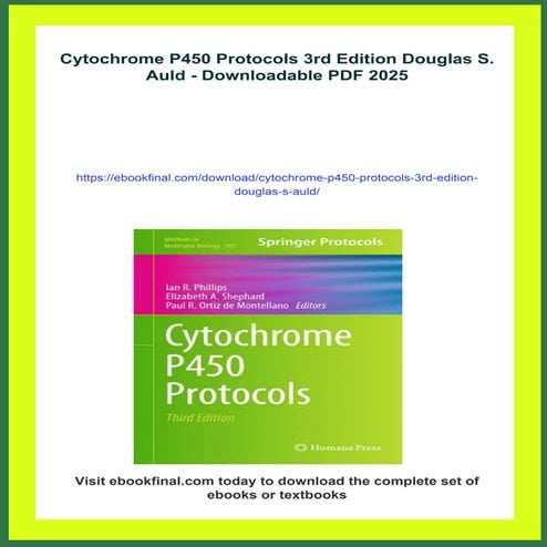 Cytochrome P450 Protocols 3rd Edition Douglas S. Auld | PDF