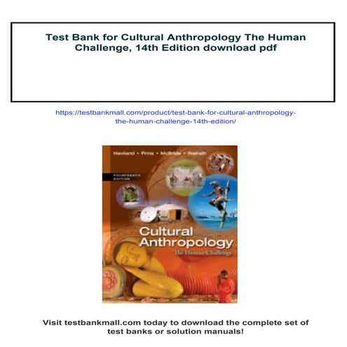 Test Bank for Cultural Anthropology The Human Challenge, 14th Edition | PDF