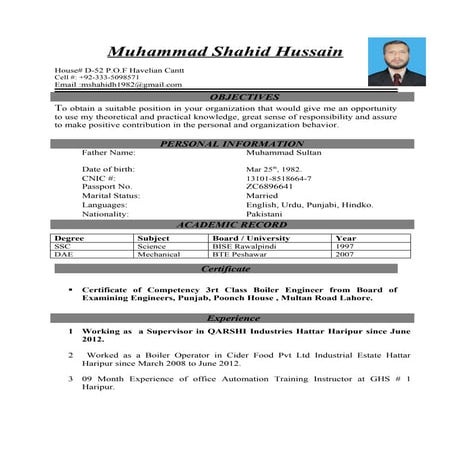 Shahid Hussain CV | PDF
