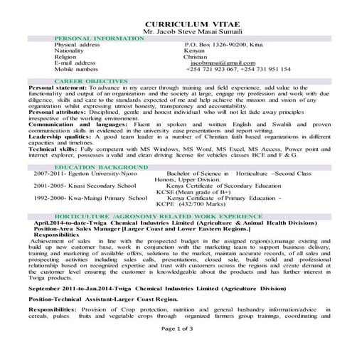 CURRICULUM VITAE-Jacob S.M. Sumaili | PDF