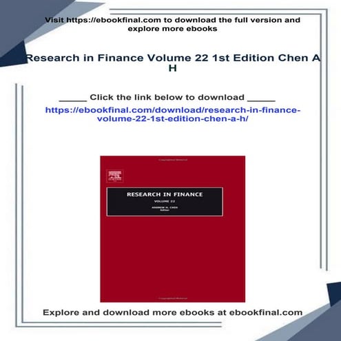 Research in Finance Volume 22 1st Edition Chen A H | PDF