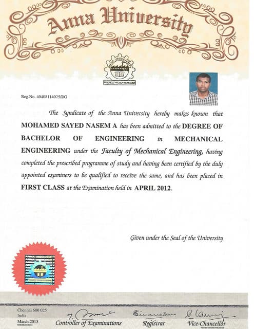 Convocation Certificate B.Sc