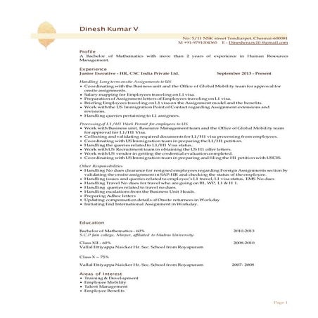 Dinesh Kumar V Resume | DOCX