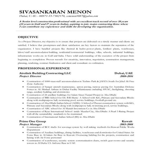 Siva Sankaran Menon - Resume | DOCX