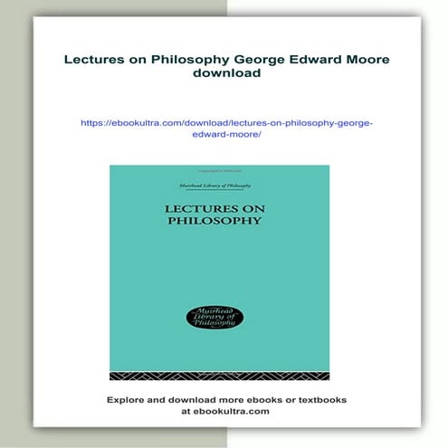 Lectures on Philosophy George Edward Moore | PDF