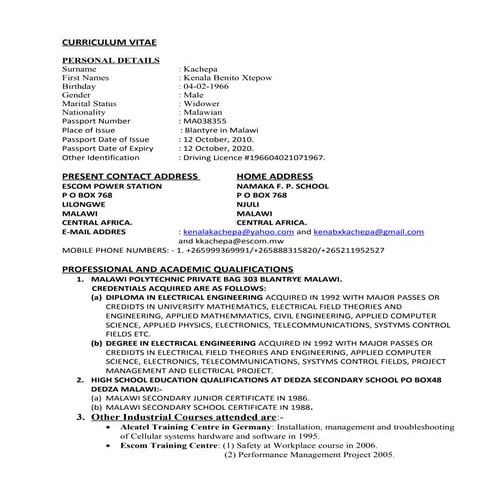 KACHEPA CURRICULUM VITAE 2015 REVISED | DOC