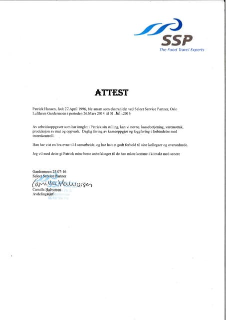 Jørgen S Lien - arbeidsattest | PDF