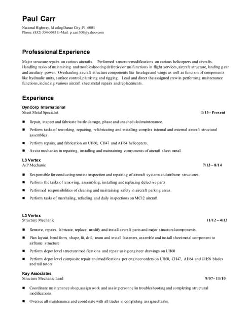 Structures Mechanic Resume | PDF