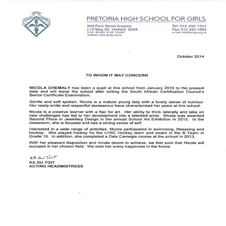 Nicola Chemaly School Reference Letter | PDF