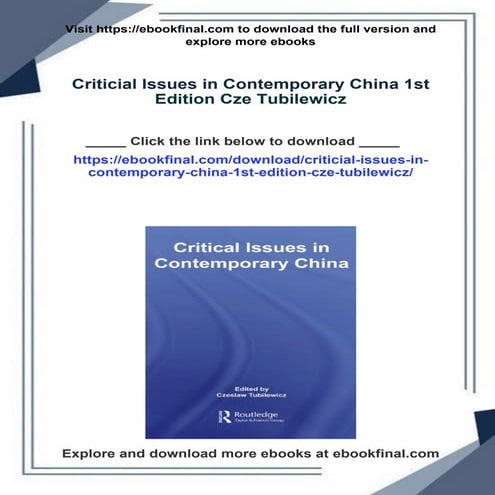 Criticial Issues in Contemporary China 1st Edition Cze Tubilewicz | PDF