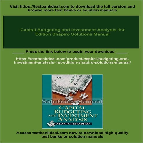 Capital Budgeting and Investment Analysis 1st Edition Shapiro Solutions ...