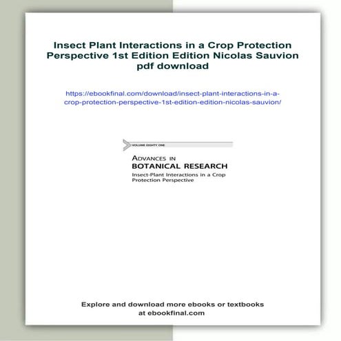 Insect Plant Interactions in a Crop Protection Perspective 1st Edition ...