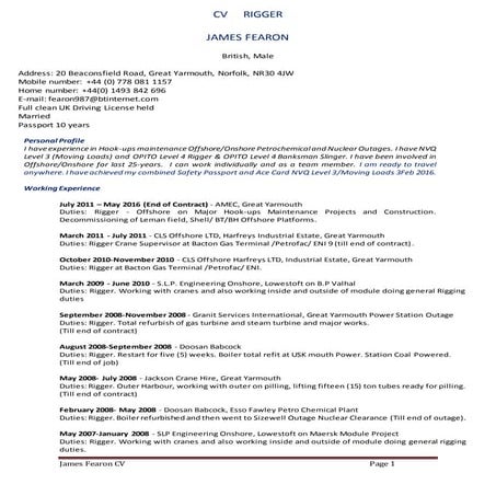 Rigger_NVQ 3_OPITO 4_CV_JFearon_July2016 | DOCX