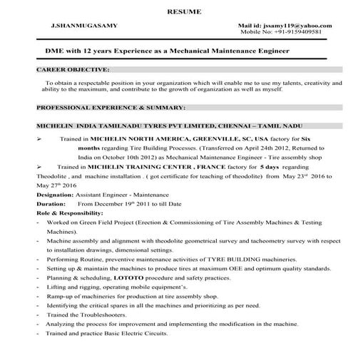 Samy.J - resume | DOC | Manufacturing Industry | Industries