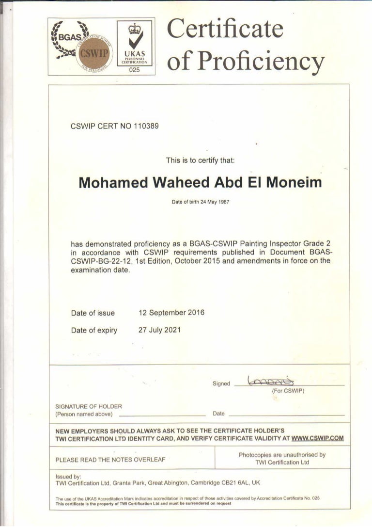 BGAS-CSWIP Painting Inspector.Grade 2 Certification