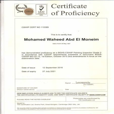 BGAS-CSWIP Painting Inspector.Grade 2 Certification | PDF