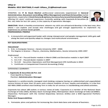 Ullas-Resume | DOCX | Business Administration | Business