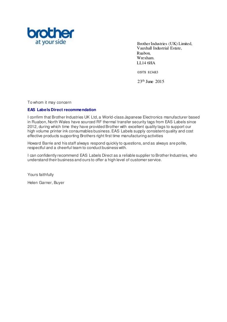 Brother recommendation letter June 2015