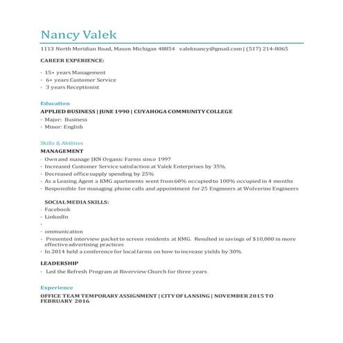 Nancy Valek Business Resume | DOCX