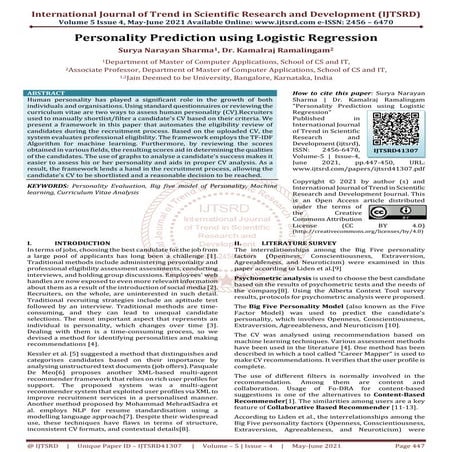 Personality Prediction using Logistic Regression | PDF