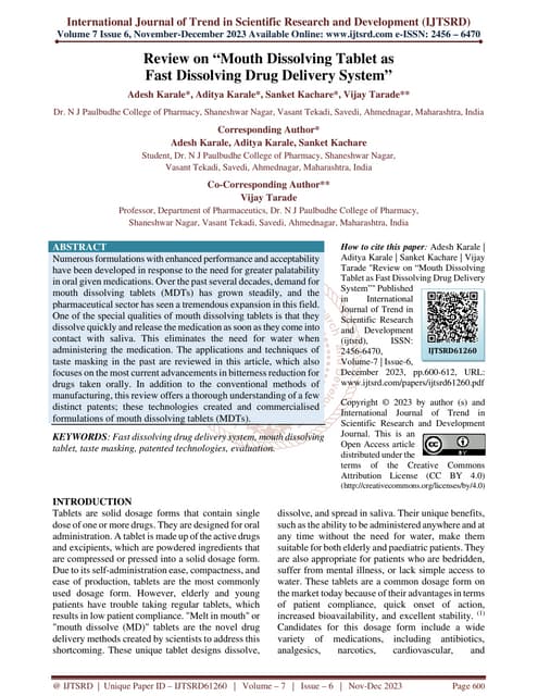 Review On Formulation Approaches And Evaluation Parameters Of Mouth Dissolving Tablet Pdf
