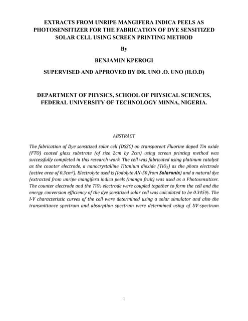 Dye Sensitized Solar cell (DSSC) | PPTX