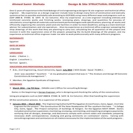 ahmed samir CV | DOCX | Civil Engineering Industry | Industries