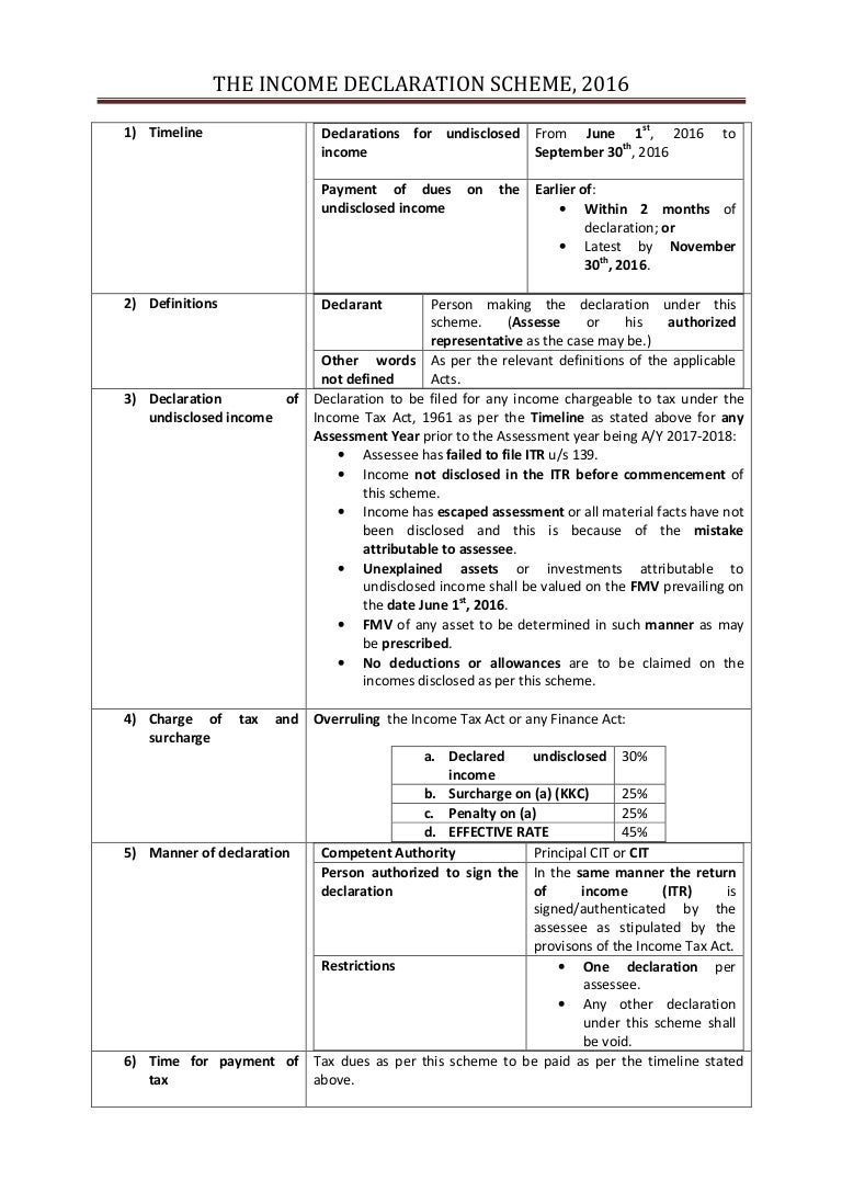 THE INCOME DECLARATION SCHEME, 2016