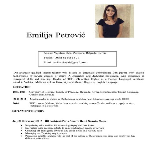 Emilija Petrovic CV- K | PDF
