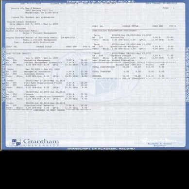 Official Graduate Transcripts | PDF