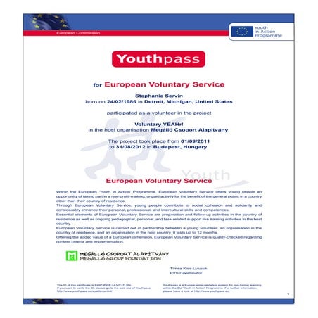 Stephanie Gentle Youthpass Certificate | PDF