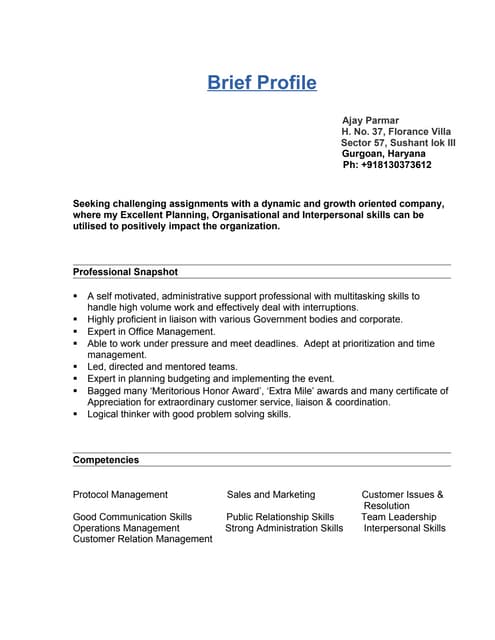 Brief Profile-Ajay Parmar | PDF Brief Profile-Ajay Parmar | PDF