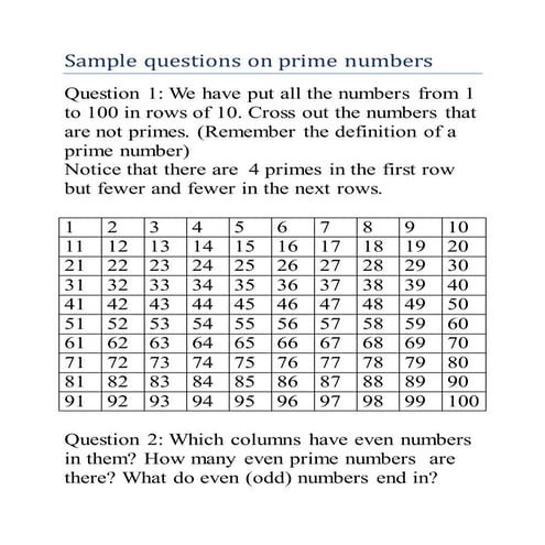 Sample questions on prime numbers | DOCX