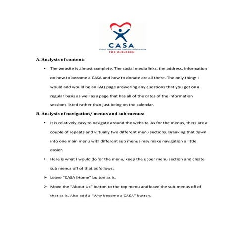 CASA Website recommendations | PDF