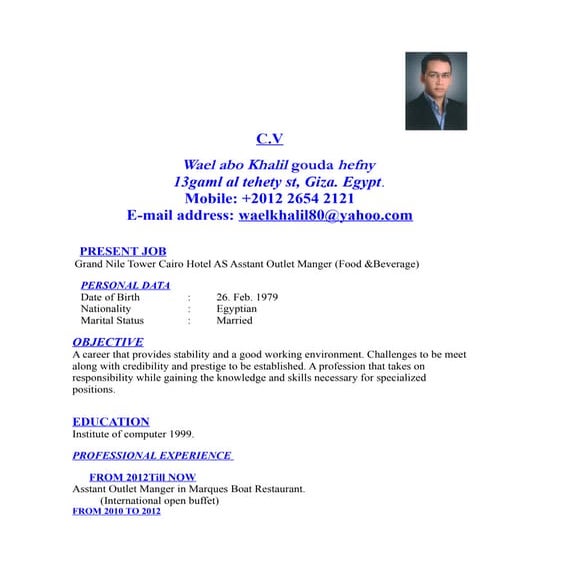 WAEL C.V - Copy | RTF | Food & Drink